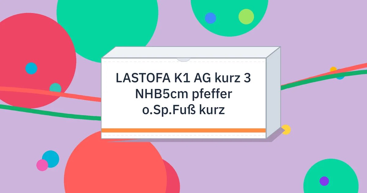 Symbolbild: Packung mit der Aufschrift LASTOFA K1 AG kurz 3 NHB5cm pfeffer o.Sp.Fuß kurz (PZN 13791641) – Verfügbarkeit und Bezug in Apotheken in Frankfurt am Main