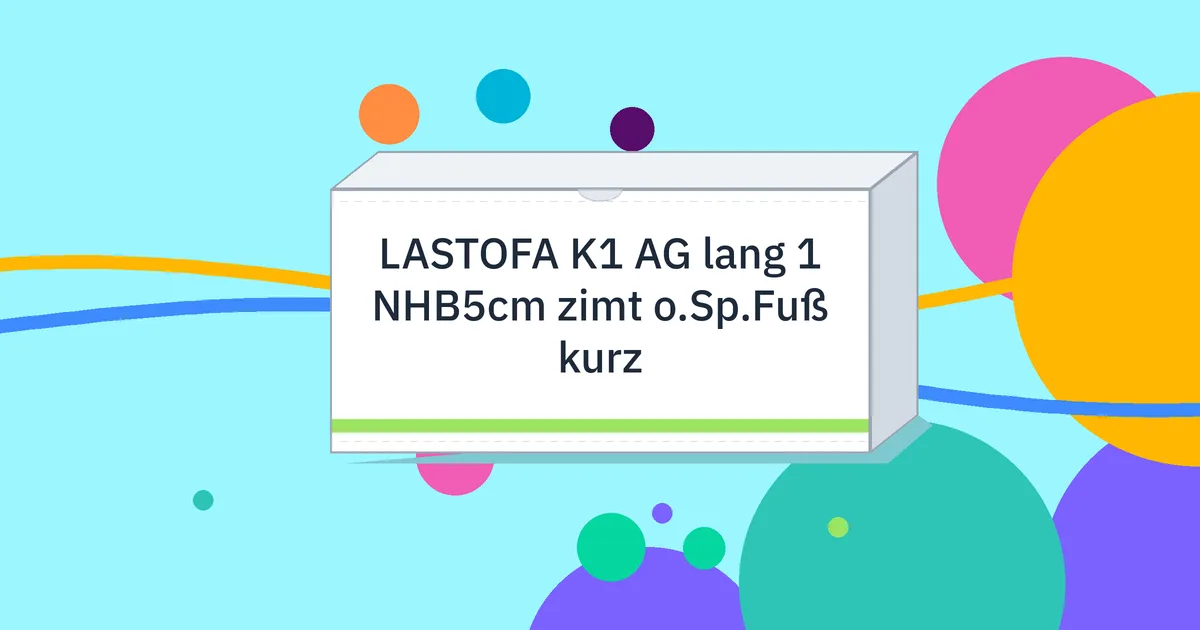 Symbolbild: Packung mit der Aufschrift LASTOFA K1 AG lang 1 NHB5cm zimt o.Sp.Fuß kurz (PZN 13788685) – Verfügbarkeit und Bezug in Apotheken in Frankfurt am Main