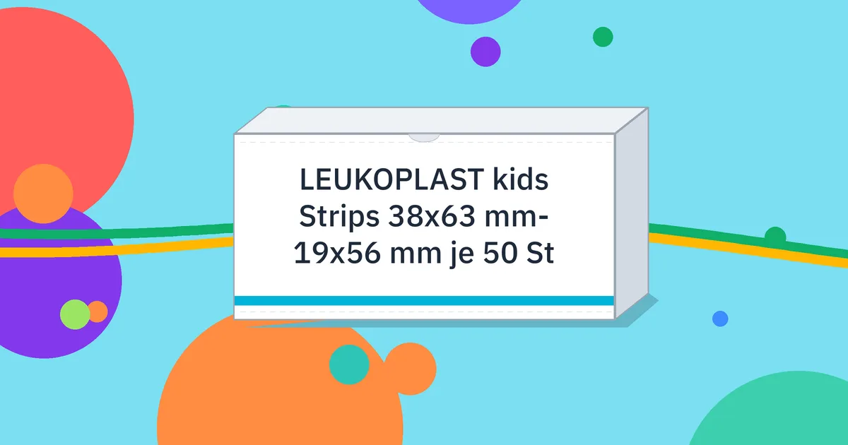 Symbolbild: Packung mit der Aufschrift LEUKOPLAST kids Strips 38x63 mm-19x56 mm je 50 St (PZN 18038256) – Verfügbarkeit und Bezug in Apotheken in Frankfurt am Main