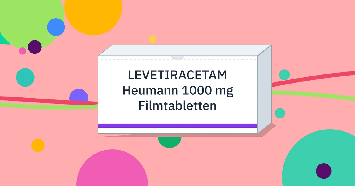 Symbolbild: Packung mit der Aufschrift LEVETIRACETAM Heumann 1000 mg Filmtabletten (PZN 16138663) – Verfügbarkeit und Bezug in Apotheken in Frankfurt am Main