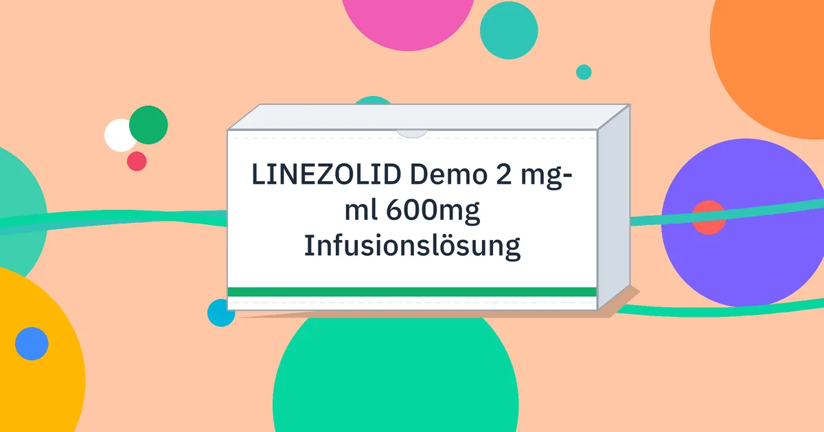 Symbolbild: Packung mit der Aufschrift LINEZOLID Demo 2 mg-ml 600mg Infusionslösung (PZN 16936815) – Verfügbarkeit und Bezug in Apotheken in Frankfurt am Main