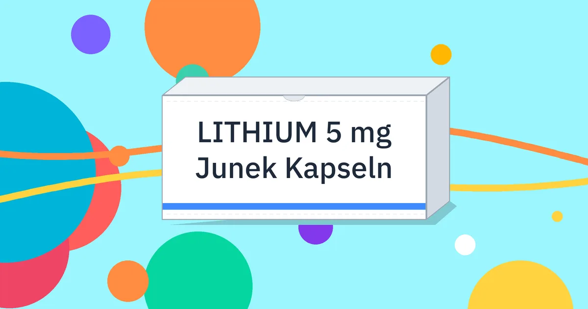 Symbolbild: Packung mit der Aufschrift LITHIUM 5 mg Junek Kapseln (PZN 20172358) – Verfügbarkeit und Bezug in Apotheken in Frankfurt am Main
