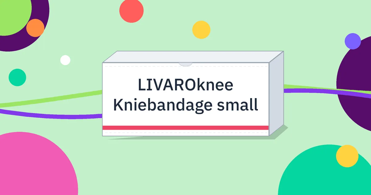 Symbolbild: Packung mit der Aufschrift LIVAROknee Kniebandage small (PZN 17519640) – Verfügbarkeit und Bezug in Apotheken in Frankfurt am Main