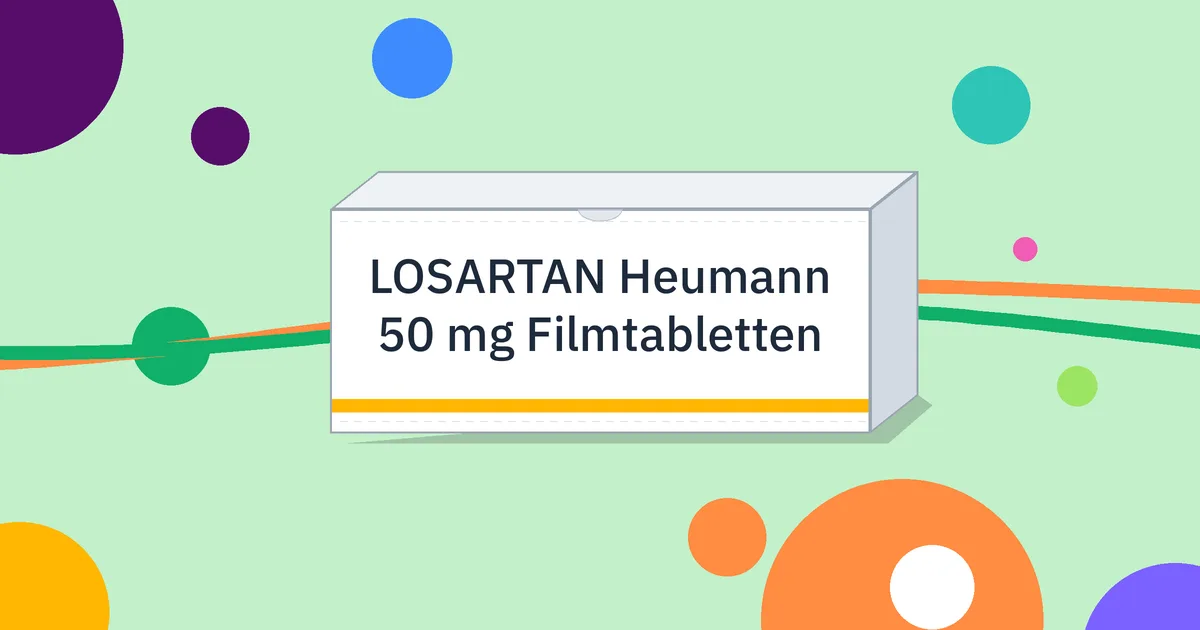 Symbolbild: Packung mit der Aufschrift LOSARTAN Heumann 50 mg Filmtabletten (PZN 05371675) – Verfügbarkeit und Bezug in Apotheken in Frankfurt am Main