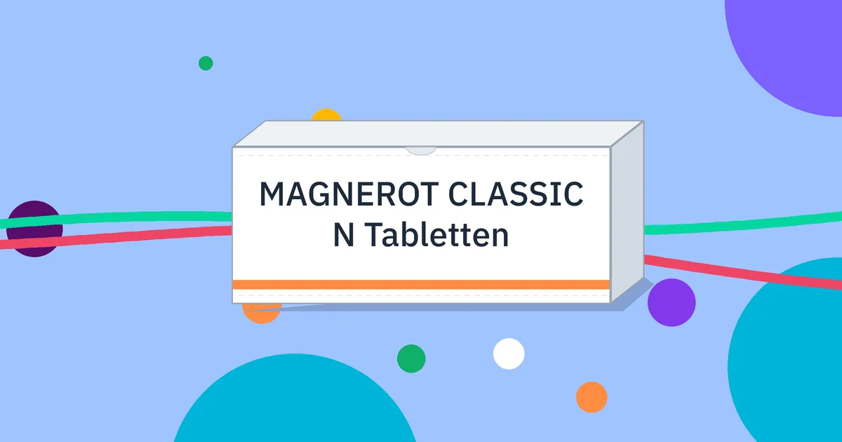 Symbolbild: Packung mit der Aufschrift MAGNEROT CLASSIC N Tabletten (PZN 00151147) – Verfügbarkeit und Bezug in Apotheken in Frankfurt am Main