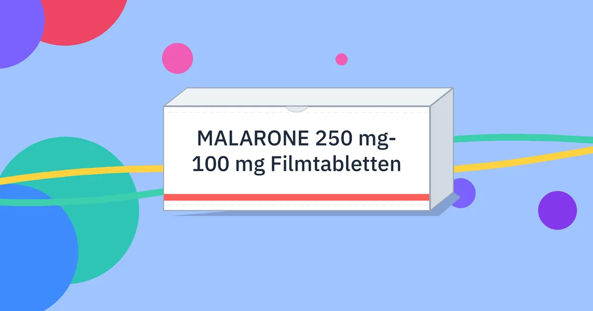Symbolbild: Packung mit der Aufschrift MALARONE 250 mg-100 mg Filmtabletten (PZN 14266575) – Verfügbarkeit und Bezug in Apotheken in Frankfurt am Main
