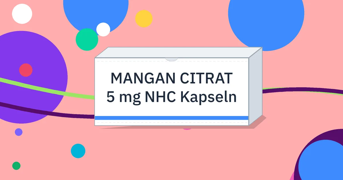 Symbolbild: Packung mit der Aufschrift MANGAN CITRAT 5 mg NHC Kapseln (PZN 00765984) – Verfügbarkeit und Bezug in Apotheken in Frankfurt am Main