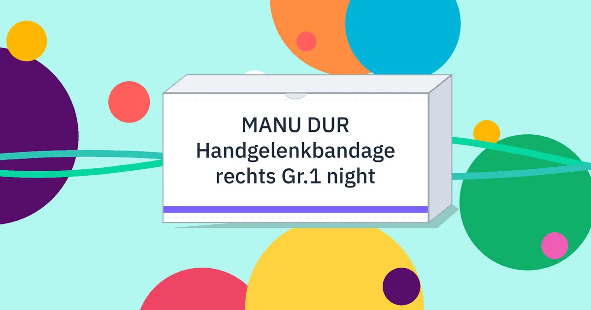 Symbolbild: Packung mit der Aufschrift MANU DUR Handgelenkbandage rechts Gr.1 night (PZN 19961618) – Verfügbarkeit und Bezug in Apotheken in Frankfurt am Main