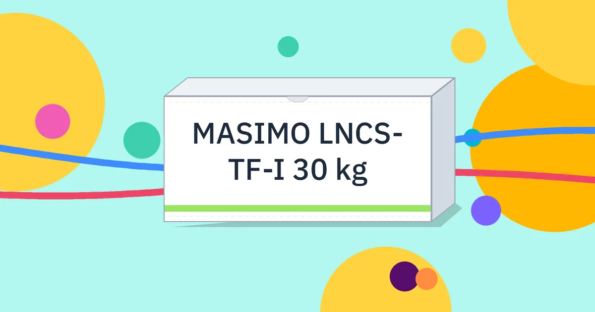 Symbolbild: Packung mit der Aufschrift MASIMO LNCS-TF-I 30 kg (PZN 08480672) – Verfügbarkeit und Bezug in Apotheken in Frankfurt am Main