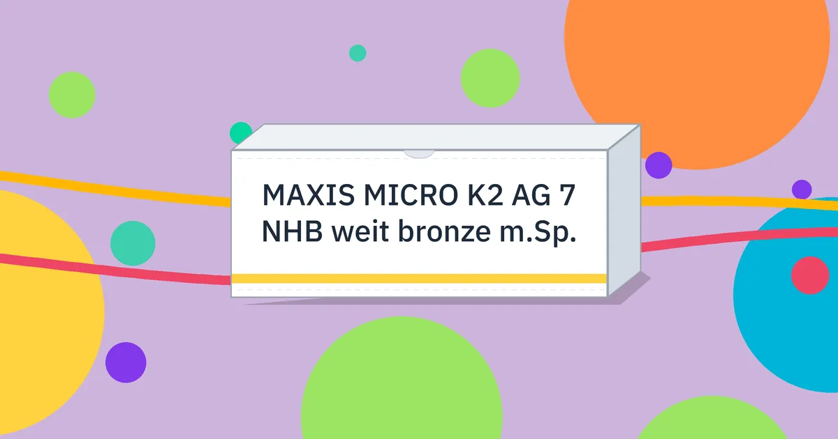 Symbolbild: Packung mit der Aufschrift MAXIS MICRO K2 AG 7 NHB weit bronze m.Sp. (PZN 17674145) – Verfügbarkeit und Bezug in Apotheken in Frankfurt am Main
