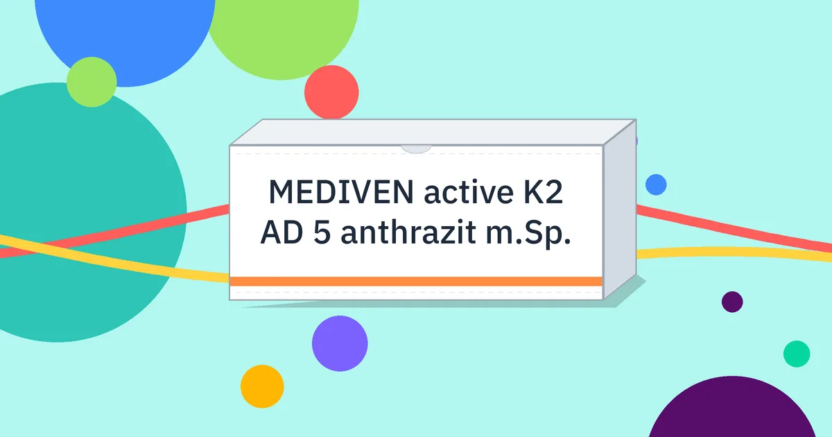 Symbolbild: Packung mit der Aufschrift MEDIVEN active K2 AD 5 anthrazit m.Sp. (PZN 14553174) – Verfügbarkeit und Bezug in Apotheken in Frankfurt am Main