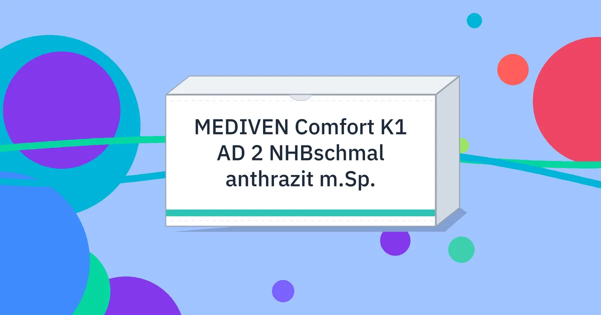 Symbolbild: Packung mit der Aufschrift MEDIVEN Comfort K1 AD 2 NHBschmal anthrazit m.Sp. (PZN 14561222) – Verfügbarkeit und Bezug in Apotheken in Frankfurt am Main
