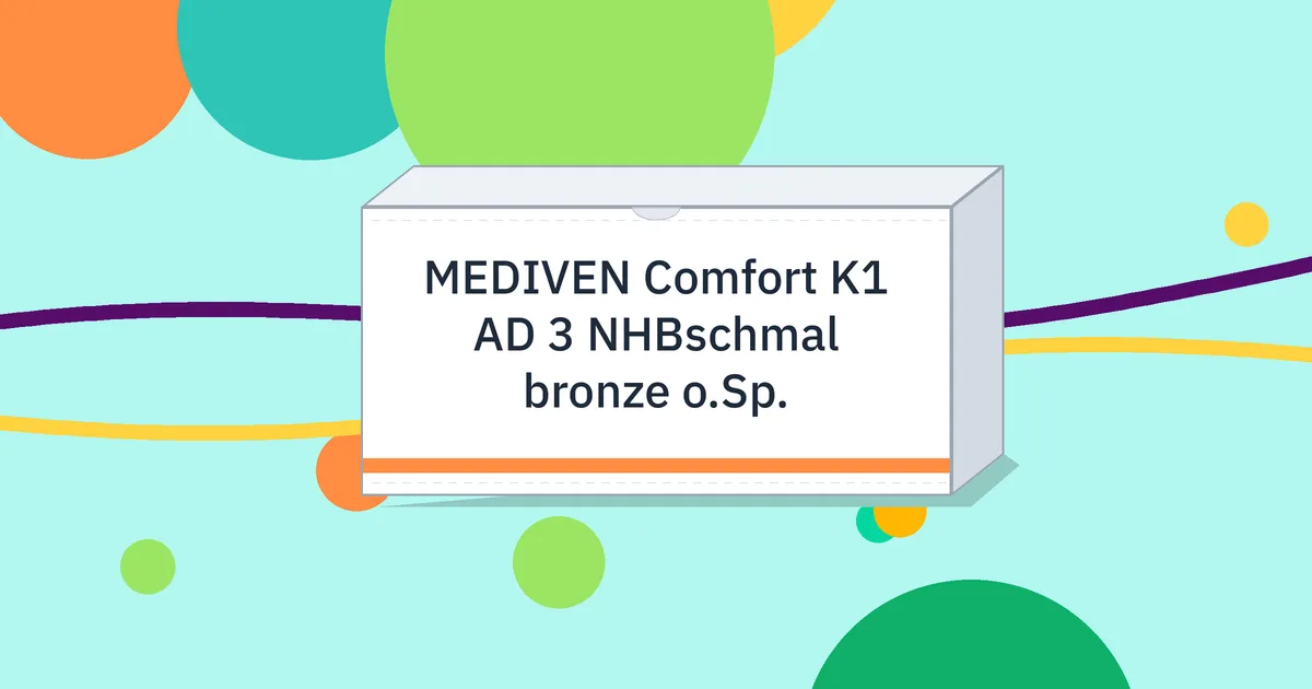 Symbolbild: Packung mit der Aufschrift MEDIVEN Comfort K1 AD 3 NHBschmal bronze o.Sp. (PZN 14561647) – Verfügbarkeit und Bezug in Apotheken in Frankfurt am Main