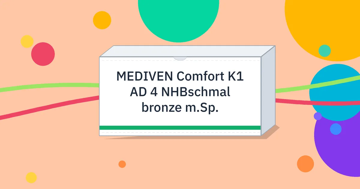 Symbolbild: Packung mit der Aufschrift MEDIVEN Comfort K1 AD 4 NHBschmal bronze m.Sp. (PZN 14561742) – Verfügbarkeit und Bezug in Apotheken in Frankfurt am Main