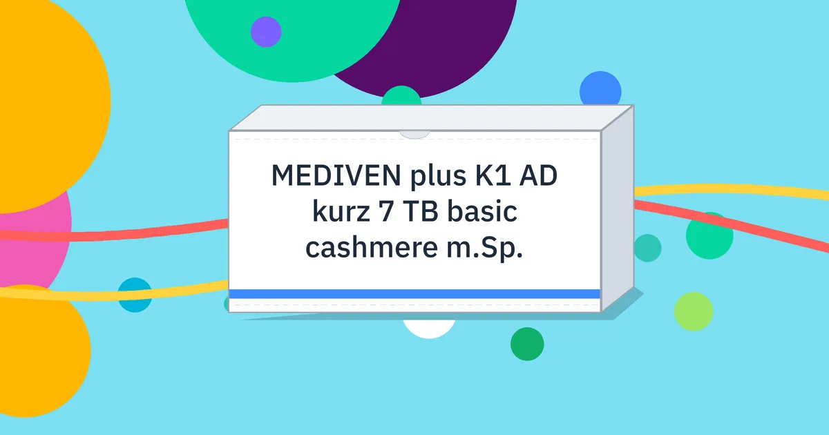 Symbolbild: Packung mit der Aufschrift MEDIVEN plus K1 AD kurz 7 TB basic cashmere m.Sp. (PZN 15045333) – Verfügbarkeit und Bezug in Apotheken in Frankfurt am Main