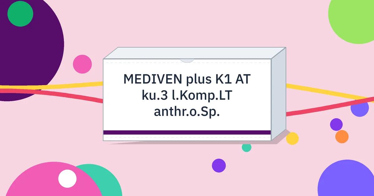 Symbolbild: Packung mit der Aufschrift MEDIVEN plus K1 AT ku.3 l.Komp.LT anthr.o.Sp. (PZN 15028760) – Verfügbarkeit und Bezug in Apotheken in Frankfurt am Main