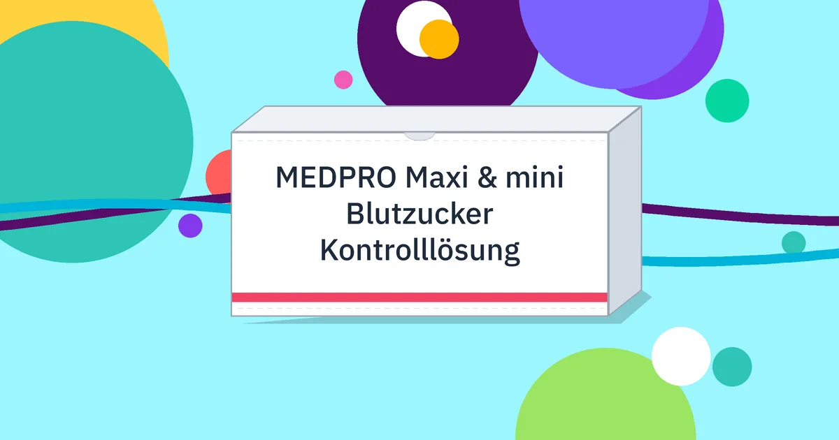 Symbolbild: Packung mit der Aufschrift MEDPRO Maxi & mini Blutzucker Kontrolllösung (PZN 09233332) – Verfügbarkeit und Bezug in Apotheken in Frankfurt am Main