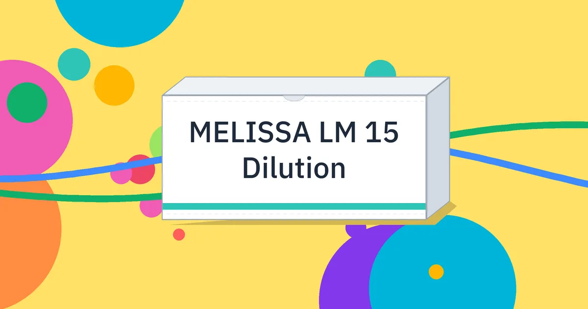 Symbolbild: Packung mit der Aufschrift MELISSA LM 15 Dilution (PZN 12947414) – Verfügbarkeit und Bezug in Apotheken in Frankfurt am Main
