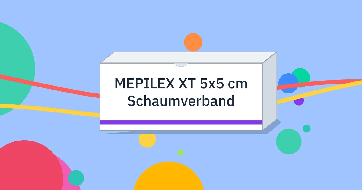 Symbolbild: Packung mit der Aufschrift MEPILEX XT 5x5 cm Schaumverband (PZN 14264145) – Verfügbarkeit und Bezug in Apotheken in Frankfurt am Main