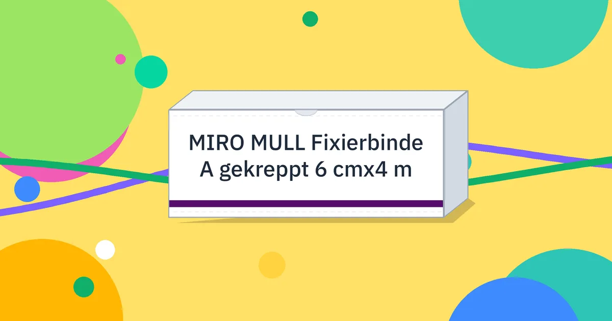 Symbolbild: Packung mit der Aufschrift MIRO MULL Fixierbinde A gekreppt 6 cmx4 m (PZN 06855257) – Verfügbarkeit und Bezug in Apotheken in Frankfurt am Main