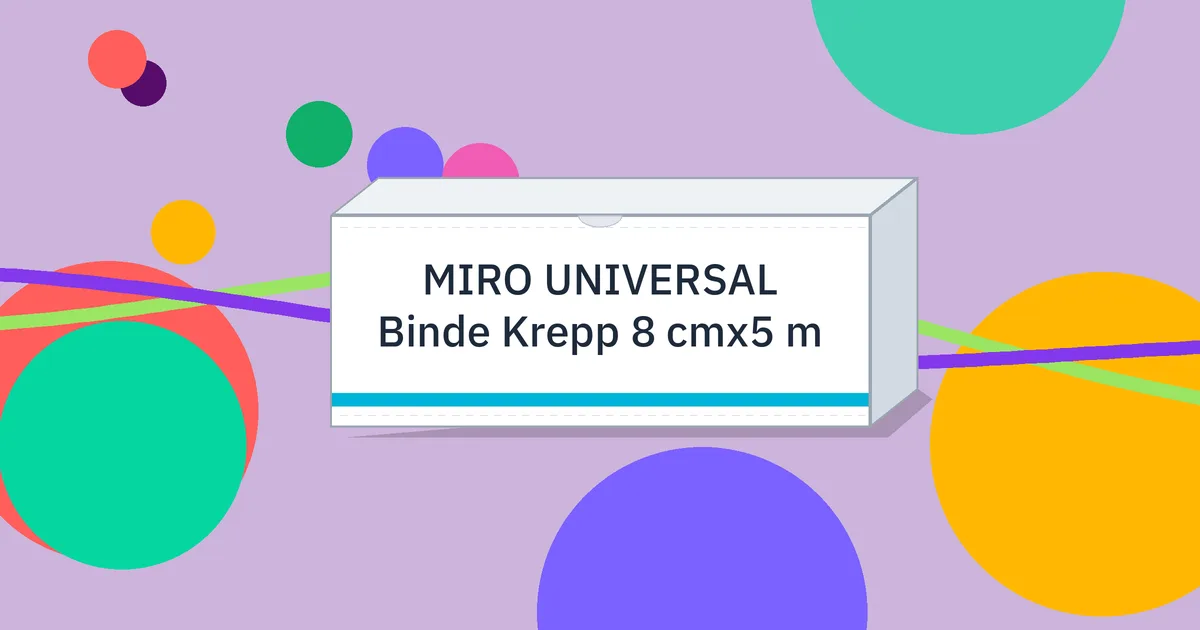 Symbolbild: Packung mit der Aufschrift MIRO UNIVERSAL Binde Krepp 8 cmx5 m (PZN 06853376) – Verfügbarkeit und Bezug in Apotheken in Frankfurt am Main