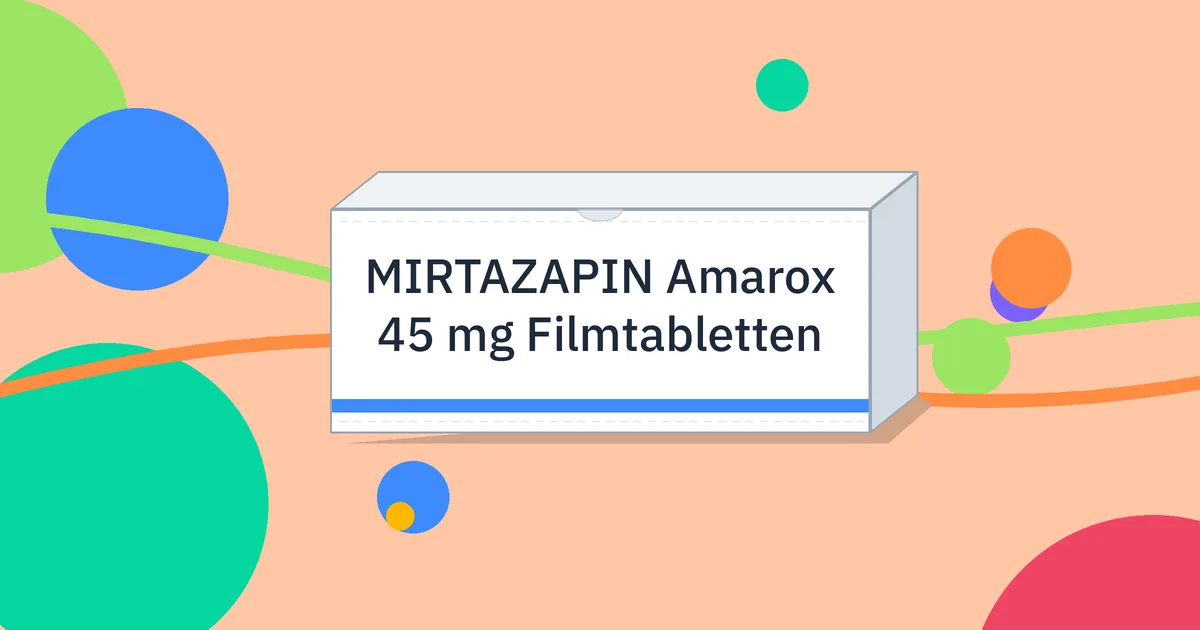 Symbolbild: Packung mit der Aufschrift MIRTAZAPIN Amarox 45 mg Filmtabletten (PZN 19277253) – Verfügbarkeit und Bezug in Apotheken in Frankfurt am Main
