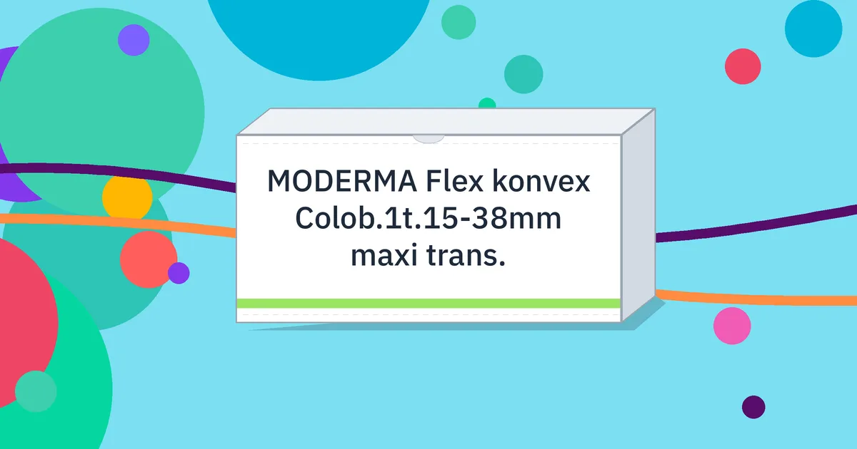 Symbolbild: Packung mit der Aufschrift MODERMA Flex konvex Colob.1t.15-38mm maxi trans. (PZN 04194751) – Verfügbarkeit und Bezug in Apotheken in Frankfurt am Main