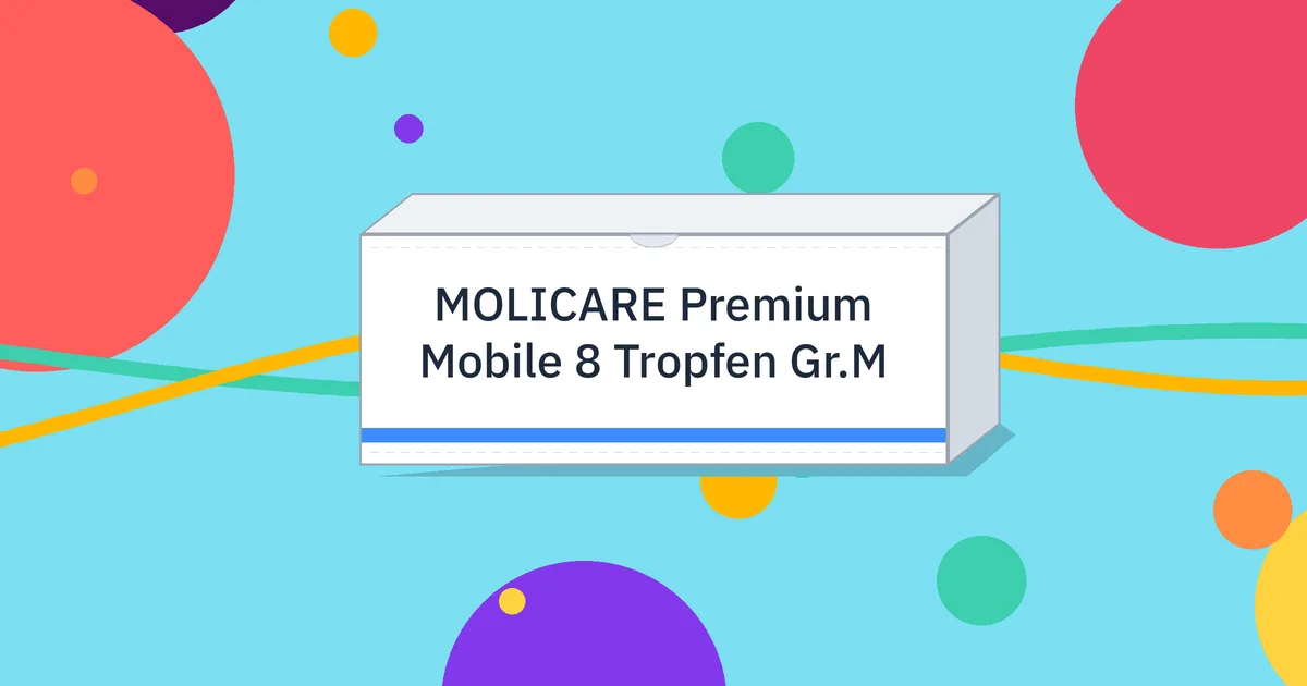 Symbolbild: Packung mit der Aufschrift MOLICARE Premium Mobile 8 Tropfen Gr.M (PZN 17936562) – Verfügbarkeit und Bezug in Apotheken in Frankfurt am Main