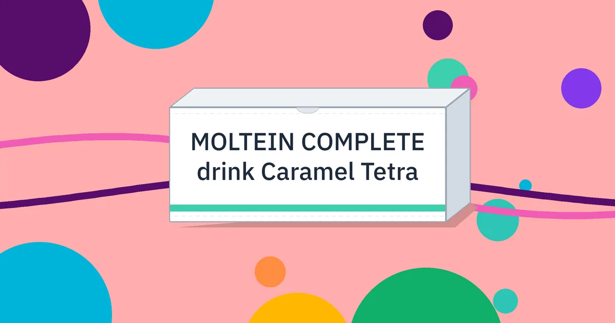 Symbolbild: Packung mit der Aufschrift MOLTEIN COMPLETE drink Caramel Tetra (PZN 19440204) – Verfügbarkeit und Bezug in Apotheken in Frankfurt am Main