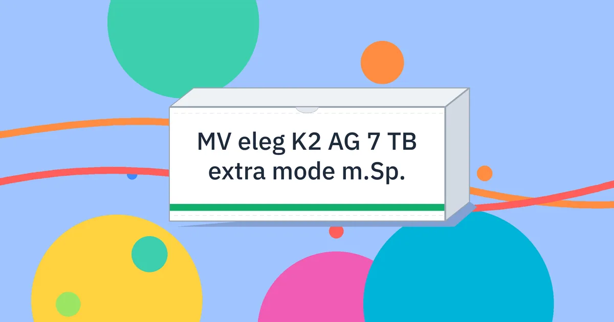 Symbolbild: Packung mit der Aufschrift MV eleg K2 AG 7 TB extra mode m.Sp. (PZN 09876567) – Verfügbarkeit und Bezug in Apotheken in Frankfurt am Main