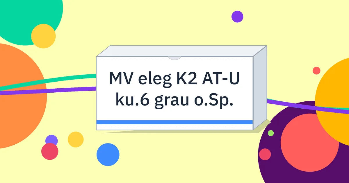 Symbolbild: Packung mit der Aufschrift MV eleg K2 AT-U ku.6 grau o.Sp. (PZN 18923685) – Verfügbarkeit und Bezug in Apotheken in Frankfurt am Main