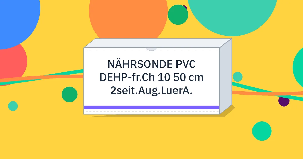 Symbolbild: Packung mit der Aufschrift NÄHRSONDE PVC DEHP-fr.Ch 10 50 cm 2seit.Aug.LuerA. (PZN 00614771) – Verfügbarkeit und Bezug in Apotheken in Frankfurt am Main