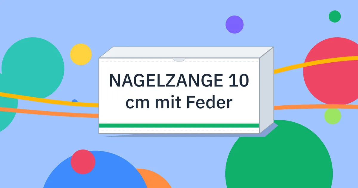 Symbolbild: Packung mit der Aufschrift NAGELZANGE 10 cm mit Feder (PZN 04433150) – Verfügbarkeit und Bezug in Apotheken in Frankfurt am Main