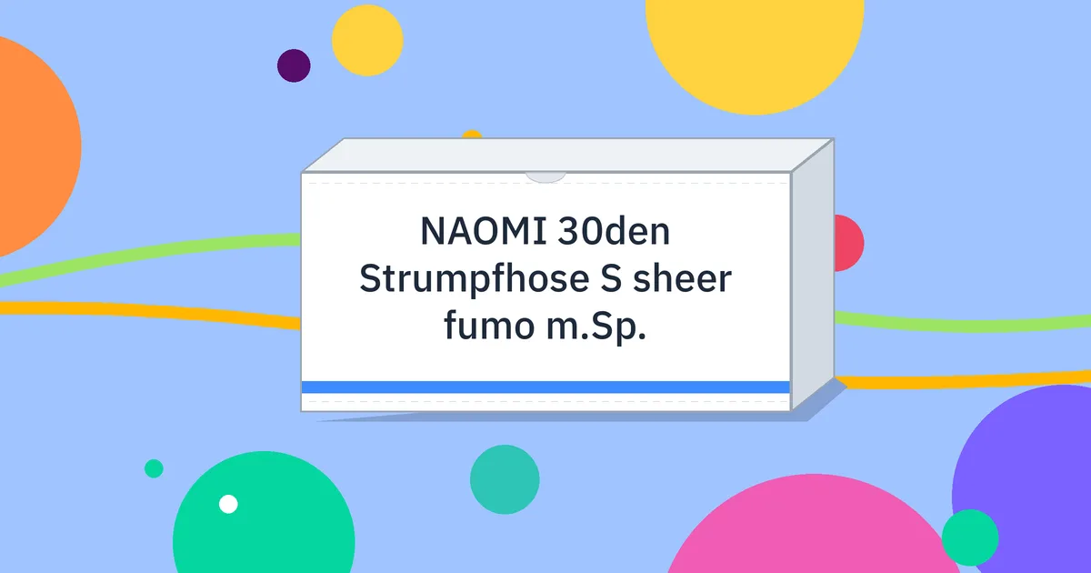 Symbolbild: Packung mit der Aufschrift NAOMI 30den Strumpfhose S sheer fumo m.Sp. (PZN 16178556) – Verfügbarkeit und Bezug in Apotheken in Frankfurt am Main