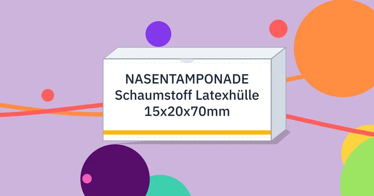 Symbolbild: Packung mit der Aufschrift NASENTAMPONADE Schaumstoff Latexhülle 15x20x70mm (PZN 10331962) – Verfügbarkeit und Bezug in Apotheken in Frankfurt am Main
