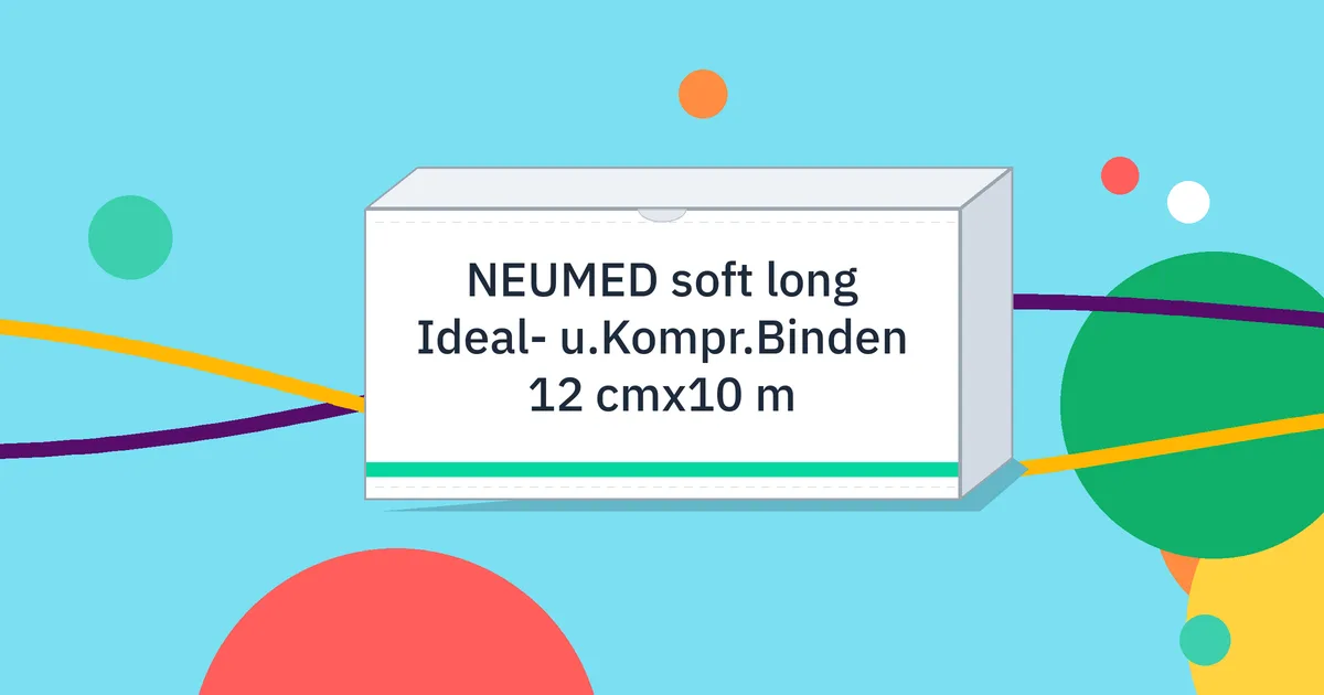 Symbolbild: Packung mit der Aufschrift NEUMED soft long Ideal- u.Kompr.Binden 12 cmx10 m (PZN 16498545) – Verfügbarkeit und Bezug in Apotheken in Frankfurt am Main