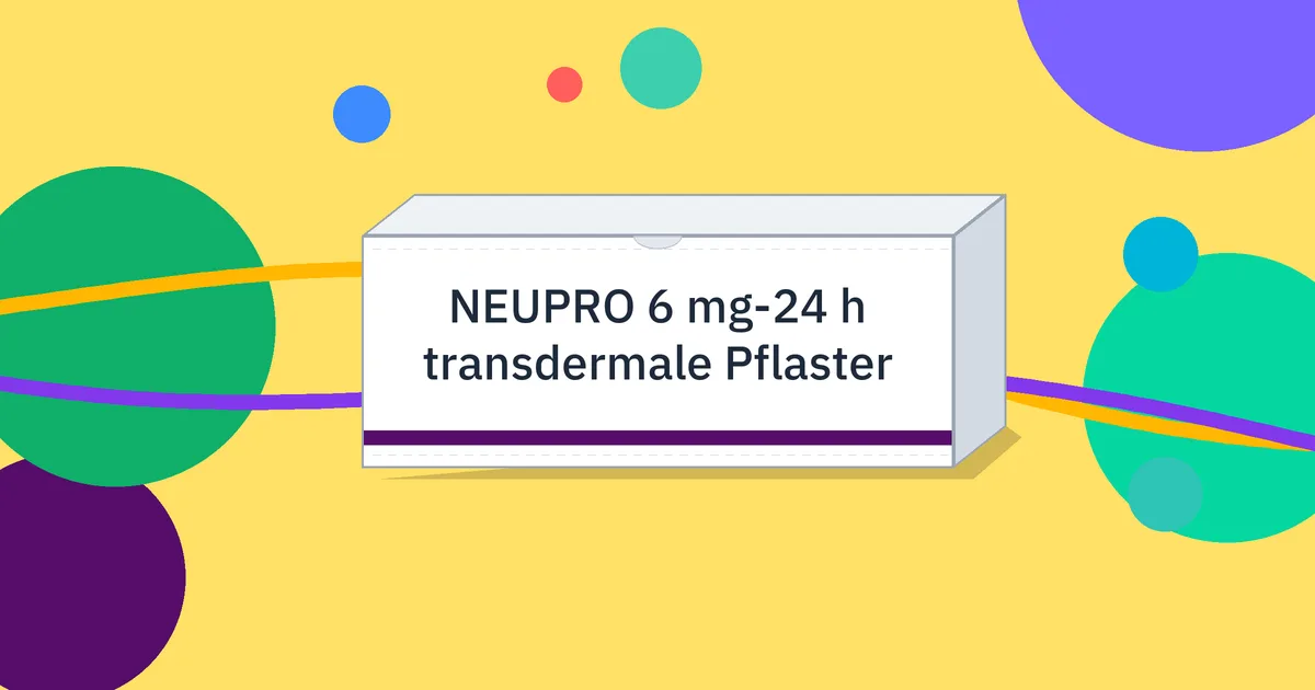 Symbolbild: Packung mit der Aufschrift NEUPRO 6 mg-24 h transdermale Pflaster (PZN 09743955) – Verfügbarkeit und Bezug in Apotheken in Frankfurt am Main