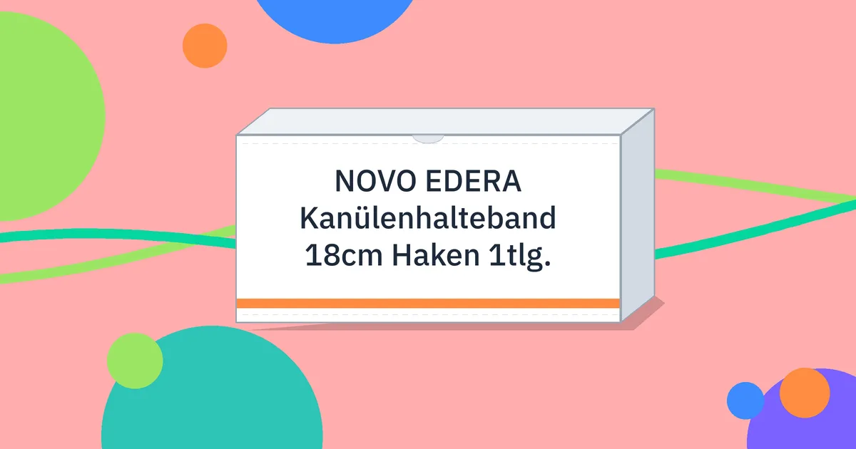 Symbolbild: Packung mit der Aufschrift NOVO EDERA Kanülenhalteband 18cm Haken 1tlg. (PZN 18726051) – Verfügbarkeit und Bezug in Apotheken in Frankfurt am Main