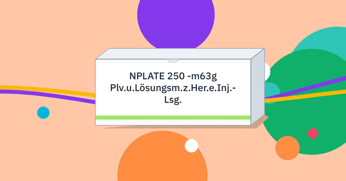 Symbolbild: Packung mit der Aufschrift NPLATE 250 -m63g Plv.u.Lösungsm.z.Her.e.Inj.-Lsg. (PZN 17205491) – Verfügbarkeit und Bezug in Apotheken in Frankfurt am Main