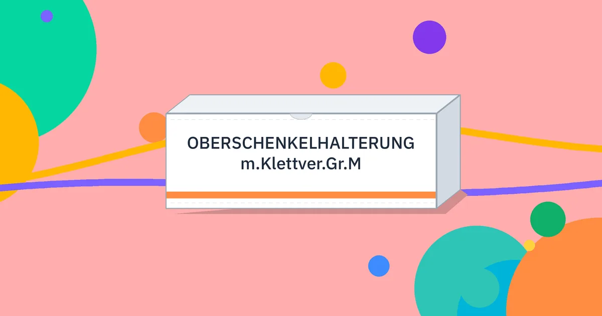 Symbolbild: Packung mit der Aufschrift OBERSCHENKELHALTERUNG m.Klettver.Gr.M (PZN 13585634) – Verfügbarkeit und Bezug in Apotheken in Frankfurt am Main