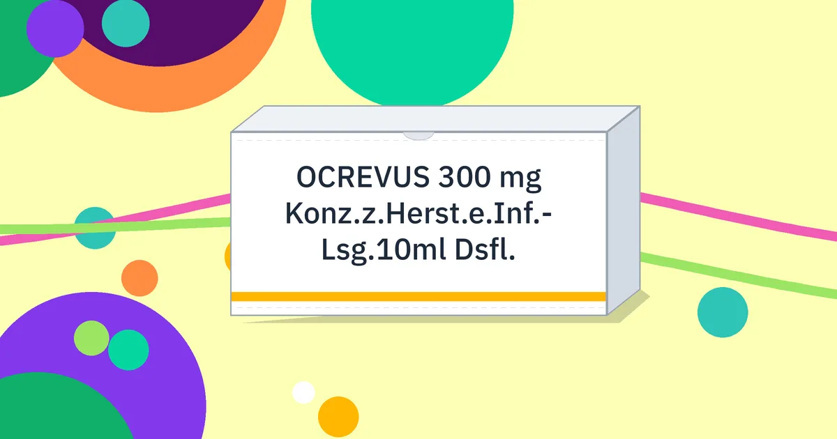 Symbolbild: Packung mit der Aufschrift OCREVUS 300 mg Konz.z.Herst.e.Inf.-Lsg.10ml Dsfl. (PZN 19798897) – Verfügbarkeit und Bezug in Apotheken in Frankfurt am Main