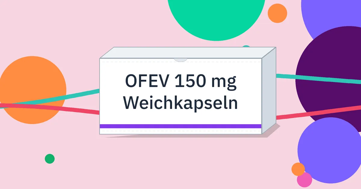 Symbolbild: Packung mit der Aufschrift OFEV 150 mg Weichkapseln (PZN 17938348) – Verfügbarkeit und Bezug in Apotheken in Frankfurt am Main