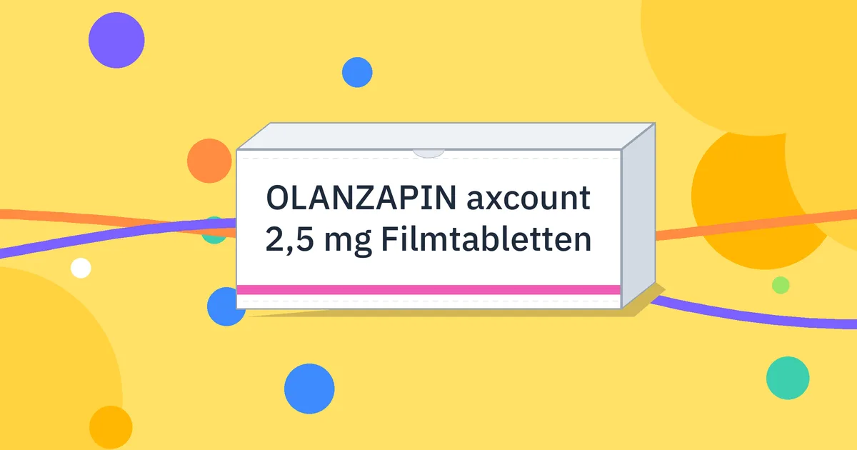 Symbolbild: Packung mit der Aufschrift OLANZAPIN axcount 2,5 mg Filmtabletten (PZN 10521935) – Verfügbarkeit und Bezug in Apotheken in Frankfurt am Main