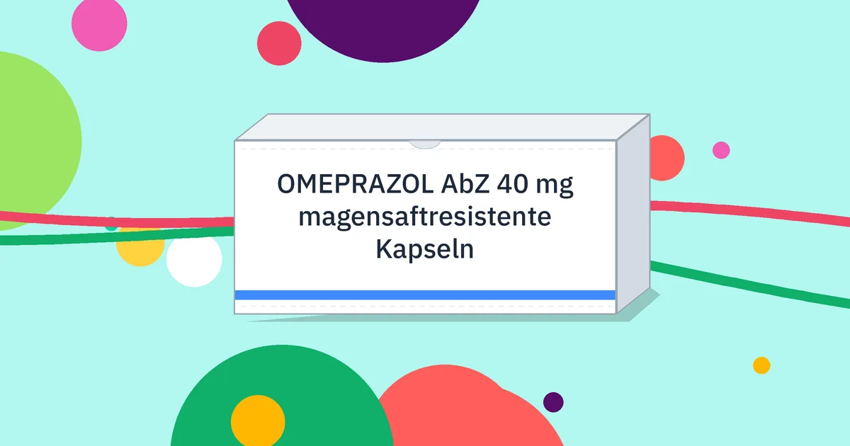Symbolbild: Packung mit der Aufschrift OMEPRAZOL AbZ 40 mg magensaftresistente Kapseln (PZN 04102364) – Verfügbarkeit und Bezug in Apotheken in Frankfurt am Main