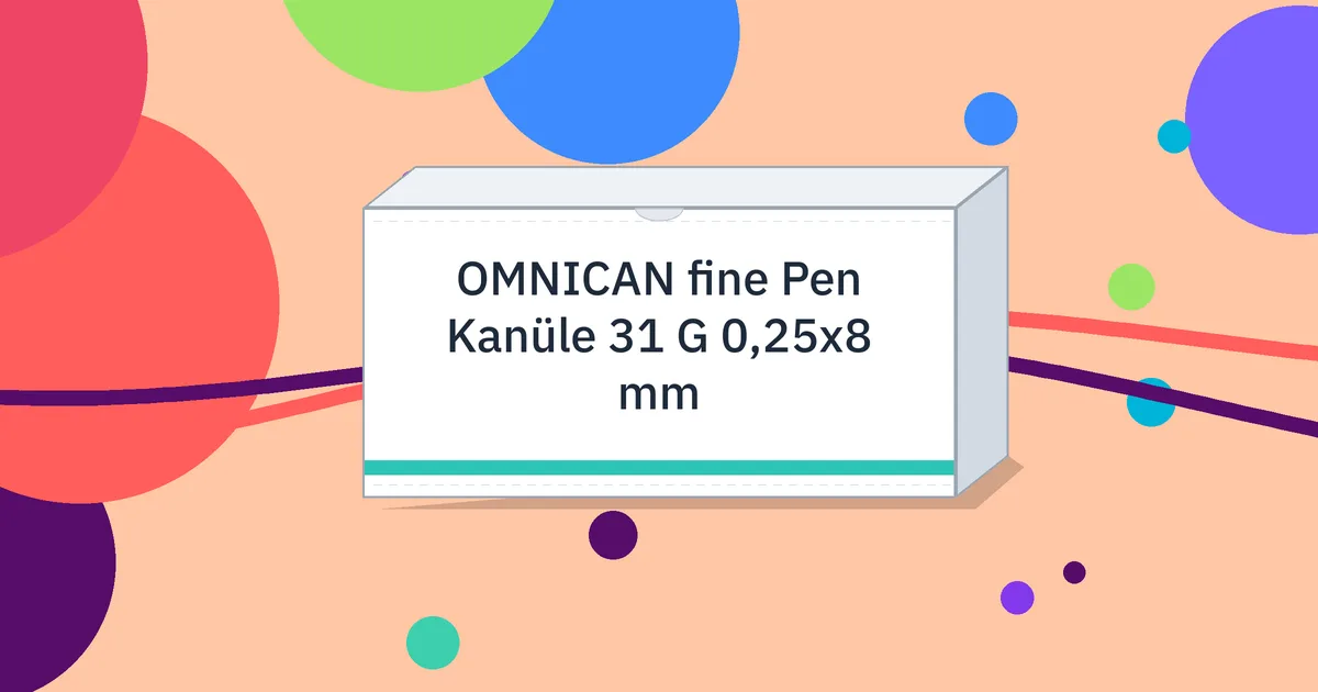 Symbolbild: Packung mit der Aufschrift OMNICAN fine Pen Kanüle 31 G 0,25x8 mm (PZN 11691616) – Verfügbarkeit und Bezug in Apotheken in Frankfurt am Main