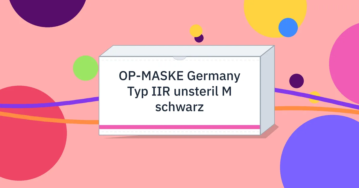 Symbolbild: Packung mit der Aufschrift OP-MASKE Germany Typ IIR unsteril M schwarz (PZN 16936382) – Verfügbarkeit und Bezug in Apotheken in Frankfurt am Main