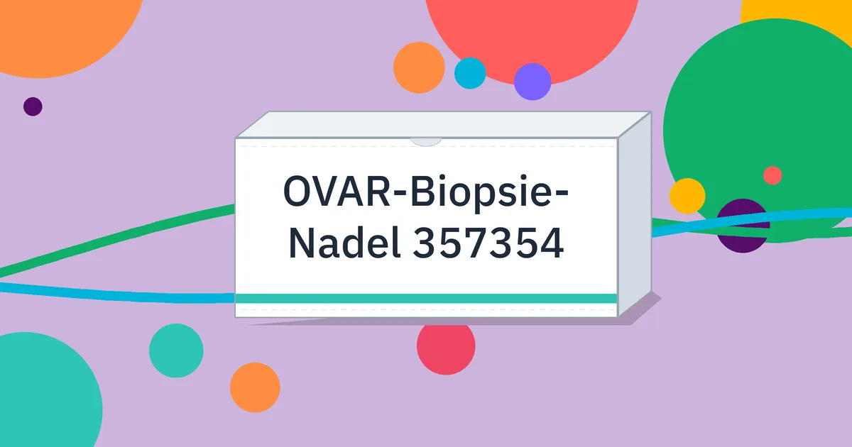 Symbolbild: Packung mit der Aufschrift OVAR-Biopsie-Nadel 357354 (PZN 18677051) – Verfügbarkeit und Bezug in Apotheken in Frankfurt am Main