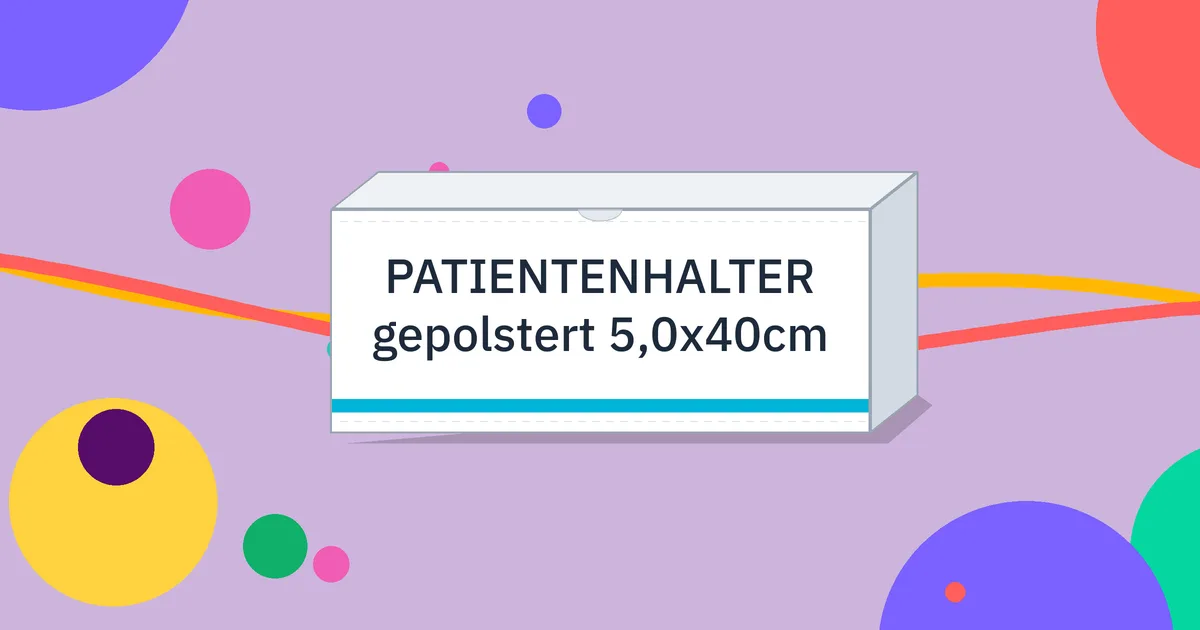 Symbolbild: Packung mit der Aufschrift PATIENTENHALTER gepolstert 5,0x40cm (PZN 02442682) – Verfügbarkeit und Bezug in Apotheken in Frankfurt am Main