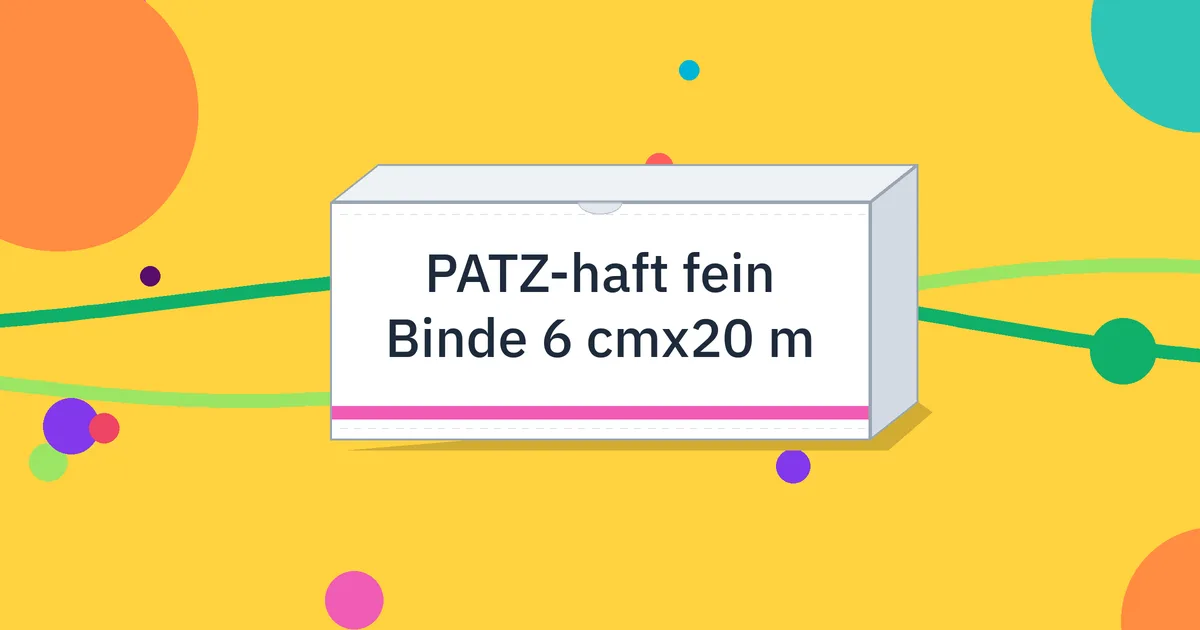 Symbolbild: Packung mit der Aufschrift PATZ-haft fein Binde 6 cmx20 m (PZN 06814318) – Verfügbarkeit und Bezug in Apotheken in Frankfurt am Main