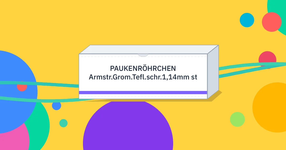 Symbolbild: Packung mit der Aufschrift PAUKENRÖHRCHEN Armstr.Grom.Tefl.schr.1,14mm st (PZN 18355229) – Verfügbarkeit und Bezug in Apotheken in Frankfurt am Main